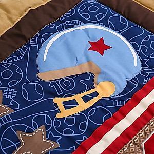 Brandream Crib Bedding Sets for Boys Happy Friends and Family Time - Sport Bedding Set | 3-Piece Nursery Set | Baby Quilt, Fitted Crib Sheet, Crib Skirt Included