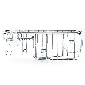 iDesign Gia Polished Stainless Steel Bathroom Suction Combo Organizer Basket - 11" x 4.25" x 4"