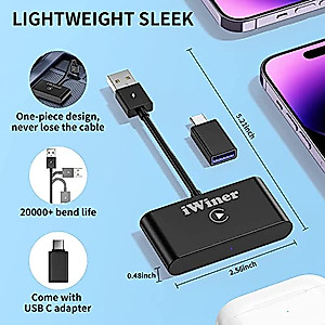 Wireless Carplay Adapter, iWiner 2023 Upgrade CarPlay Wireless Adapter Dongle for iPhone(i-OS 10+) Auto to Wireless Connect to Factory Wired CarPlay Cars from 2015 Plug & Play
