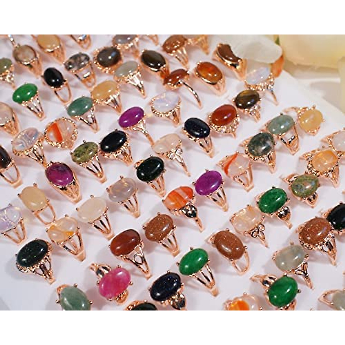 YITANA Bulk Rings Wholesale 100 Pack Crystal Ring Jewelry for Boutiques (100PCS Mixed-Rose Gold)