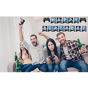 Video Game Happy Birthday banner (Blue) Gaming Theme Party Happy Birthday for Boys children Player Game theme Party Decoration