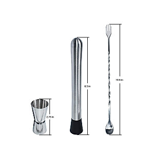 Professional Grade Bar Tool,Mojito Muddler Bar Tool Set,Durable Muddler Pestle, Stainless Steel Muddler Bar Tool, Cocktail Muddler Mixed Spoon, Muddler Pestle Grooved Nylon Head(3PACK)’