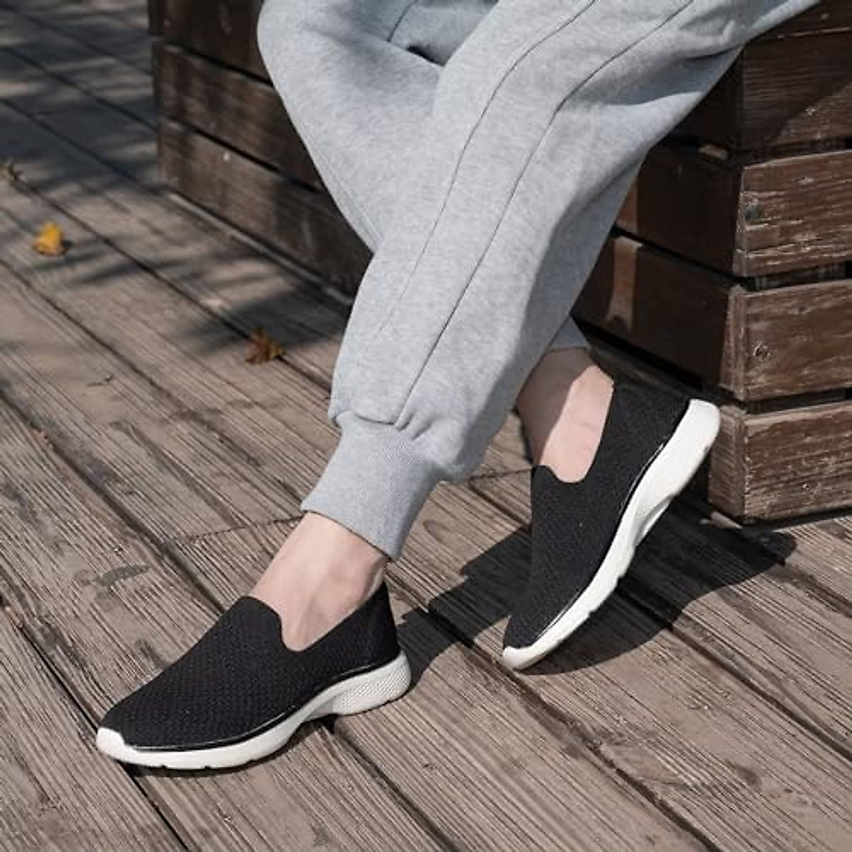 ZZS Womens Casual Slip On Walking Tennis Shoes Comfortable Work Athletic Running Sneaker Black Size 37.5