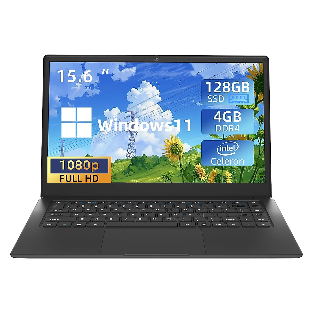 Laptop 15.6 Inch 4GB DDR 128G Memory, Windows 11 Laptop Computer with Intel N4020 up to 2.8 GHz, HD IPS Display, Thin & Light Notebook PC, USB3.0, Mini HDMI, 10000mAh Battery, WPS Built-in