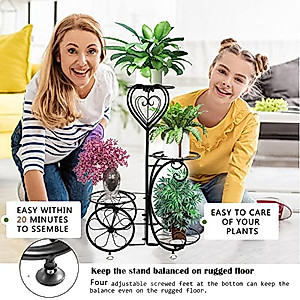 CEFZUM Plant Stand Indoor Outdoor, Metal 4 Tier Plant Shelf Flower Pot Holder Display Racks - Wrought Iron Corner Multiple Planter Rack Organizer for Garden Patio Lawn Balcony Office Black