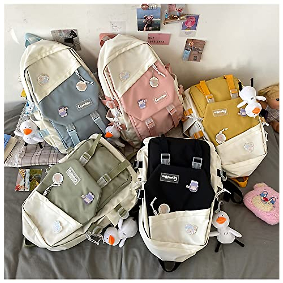 Zhousanjian Fashion Kawaii Backpack with Cute AccessoriesLarge Capacity Kawaii Girl Backpack Cute Aesthetic Backpack for School (green,one size)