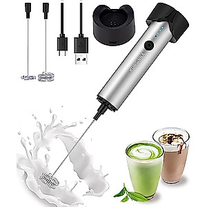 KURSINNA Electric Rechargeable Milk Frother Handheld, USB-Charge Hand Frother with 2 Stainless Whisks, Manual Foam Maker for Coffee Lattes, Matcha, Cappuccino (3 Speed with USB Charge)