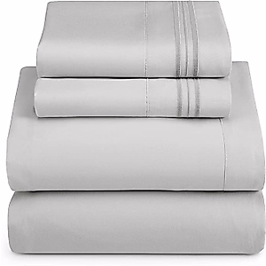 KAYLEN HOME 1800 TC Deep Pocket Full Size Sheets Set up to 16" - Hotel Luxury Extra Soft Brushed Microfiber 4 PC Bed Sheet Set, Silver