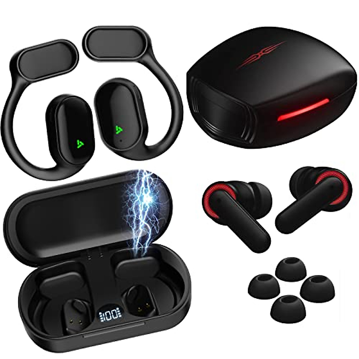 Couple Wireless Earbuds Open Ear Bluetooth 5.3 Headphone for iPhone 14 Pro Max 13 Samsung Galaxy Z Fold 4 S23 S22 Ultra S20 S21 Oneplus Google Bluetooth Stereo Sound Noise-canceling Earphones with Mic