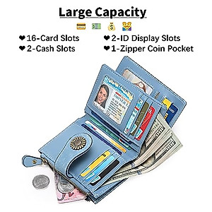 SENDEFN Small Wallets for Woman RFID Blocking Leather Bifold Credit Card Holder Purse with ID Window