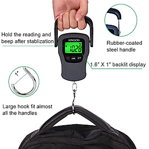 Digital Hanging Luggage Scale with Comfortable Handle and Large Hook, 110lb/50kg, Backlit Portable Scale for Travel Fishing with Tare/Hold Function, AAA Batteries Included, Grey