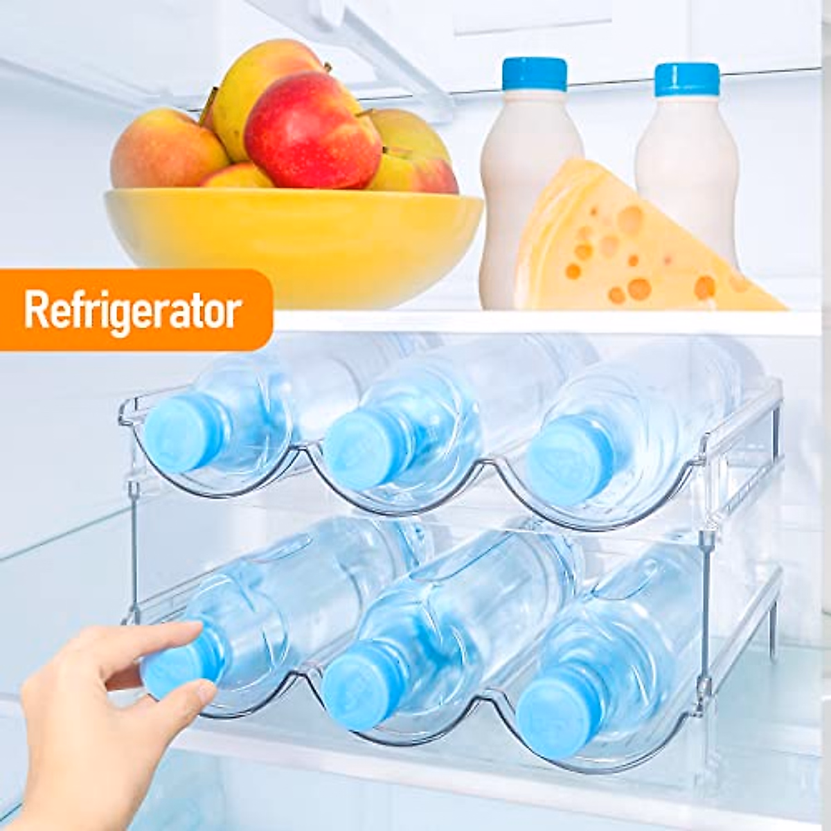 Water Bottle Organizer for Cabinet, 2 Packs Stackable Plastic Water Bottle Holder, Wine Racks for Kitchen Fridge Pantry Organization and Storage,Tumbler Travel Cup Holder and Organizer