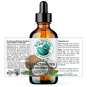 Bella Terra Oils - Organic Fractionated Coconut Oil (MCT) 4 oz - A Treasured Elixir from Coconut, Enriched with Caprylic & Capric Acid, The Ultimate Carrier for Mixing Oils