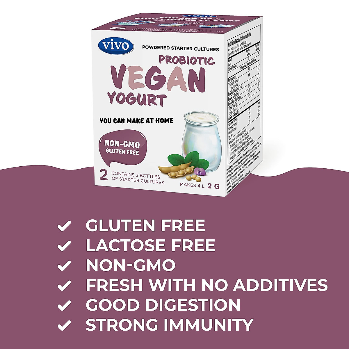 VIVO Vegan Yogurt Starter – Vegan Yogurt Culture Starter with Probiotics - 5-Box (10 Bottles) Pack - Makes Up to 30 Quarts of Probiotic Vegan Yogurt