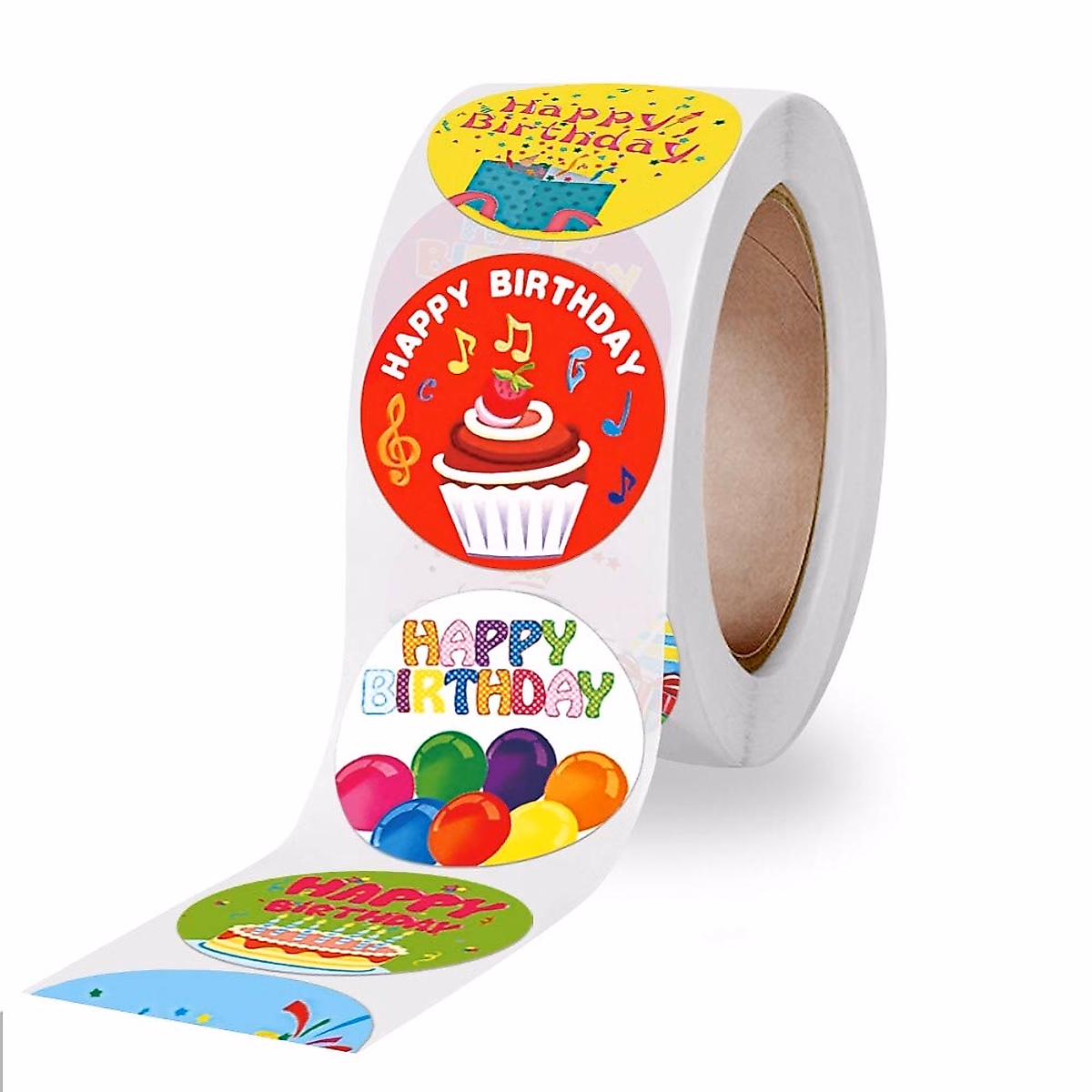 Happy Birthday Stickers 1'' Circle Labels Letters 500 Per Pack New Roll Handicraft Decoration Happy Birthday Sealing Sticker Envelope Wedding Celebration 8 Different Designs Decoration