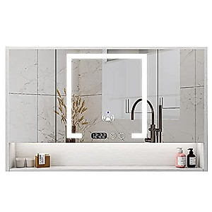 LED Lighted Medicine Cabinet with Clock Mirror Cabinet for Bathroom with Mirror LED Makeup Mirror with Lights 3 Doors Medicine Cabinet Organizer Wall-mountable and Recessed-in (Color : White, Size :