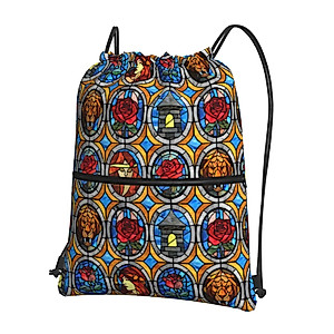 Gocerktr Beauty and Beast Fairytale Glass Waterproof Gym Drawstring Bag,Sports Backpack for Men Women