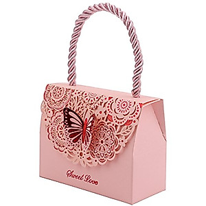 Driew Butterflies Purse Party Favor bags, 20 Pack Baby Shower Candy Gift Chocolate Favor Box Set with Handle for Wedding Decorative, Anniversary, Birthday Parties, Bridal Showers - Pink, 3.5"x1.6"x2.8"