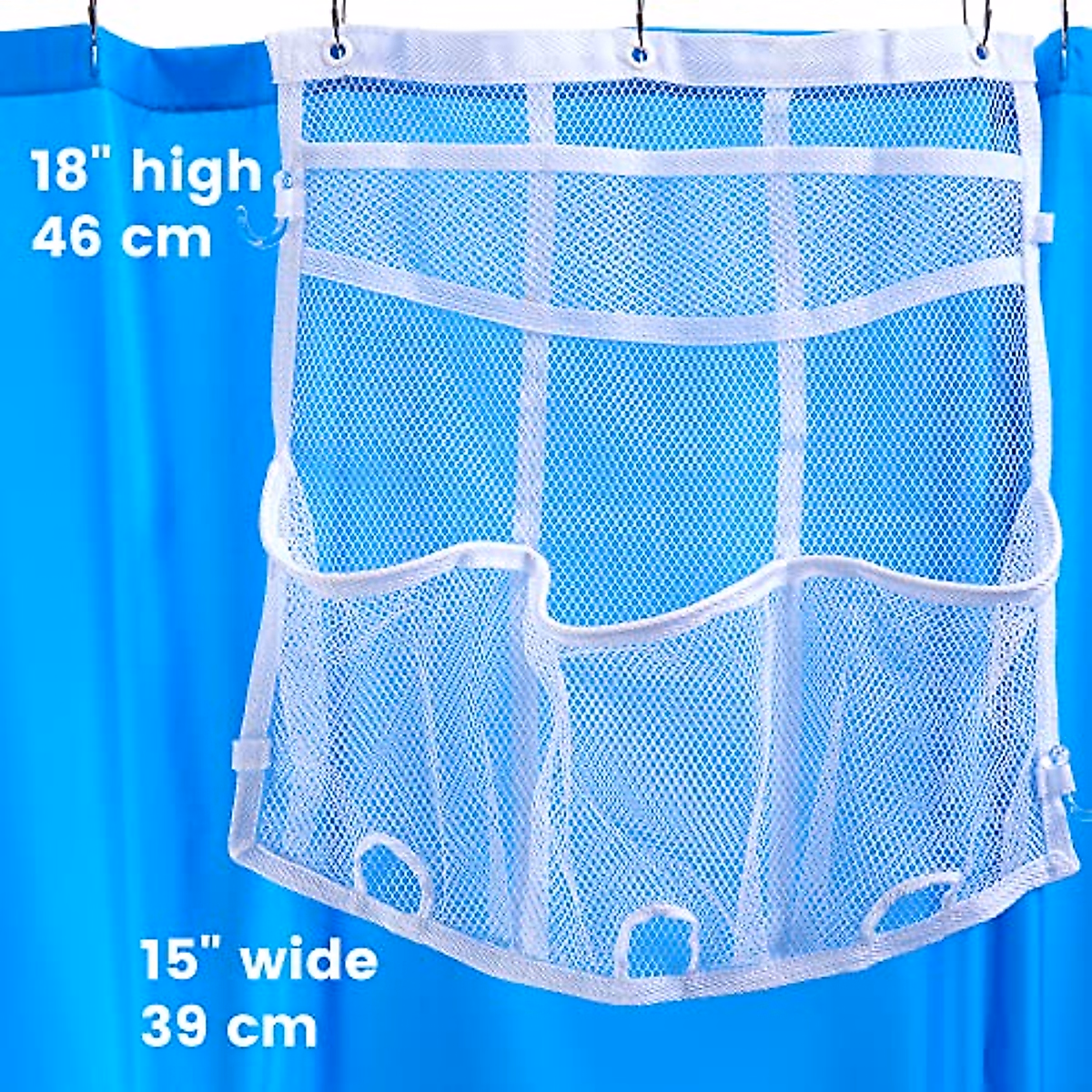 Smooth Trip Mesh Shower Organizer and Hanging Bathroom Caddy with Dispenser Pockets, Movable Hooks and No-Rust Grommets