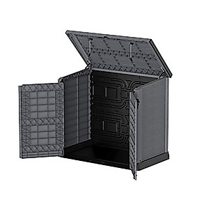 Duramax Cedargrain StoreAway 1200L Plastic Garden Storage Shed/Flat Lid - Outdoor Storage Bike Shed – Durable & Strong Construction– Ideal for Tools, Bikes, BBQs & 2X 240L Bins, 145x85x125 cm, Grey