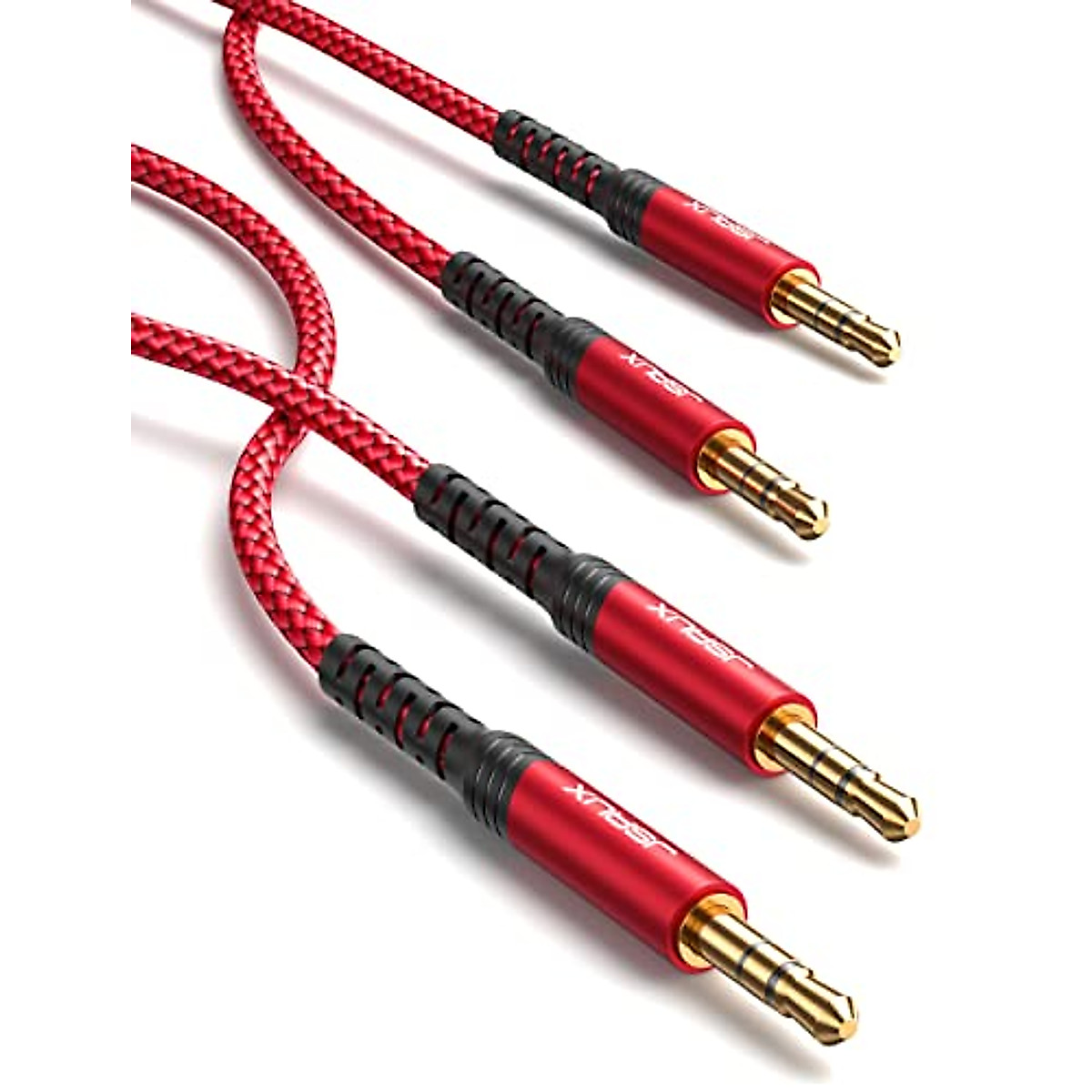 JSAUX 2 Pack AUX Cable, [4ft/1.2m- Copper Shell, Hi-Fi Sound] 3.5mm TRS Auxiliary Audio Cable Nylon Braided Aux Cord Compatible for Car/Home Stereos,Speaker,Headphones,Sony,Echo Dot,Beats - Red