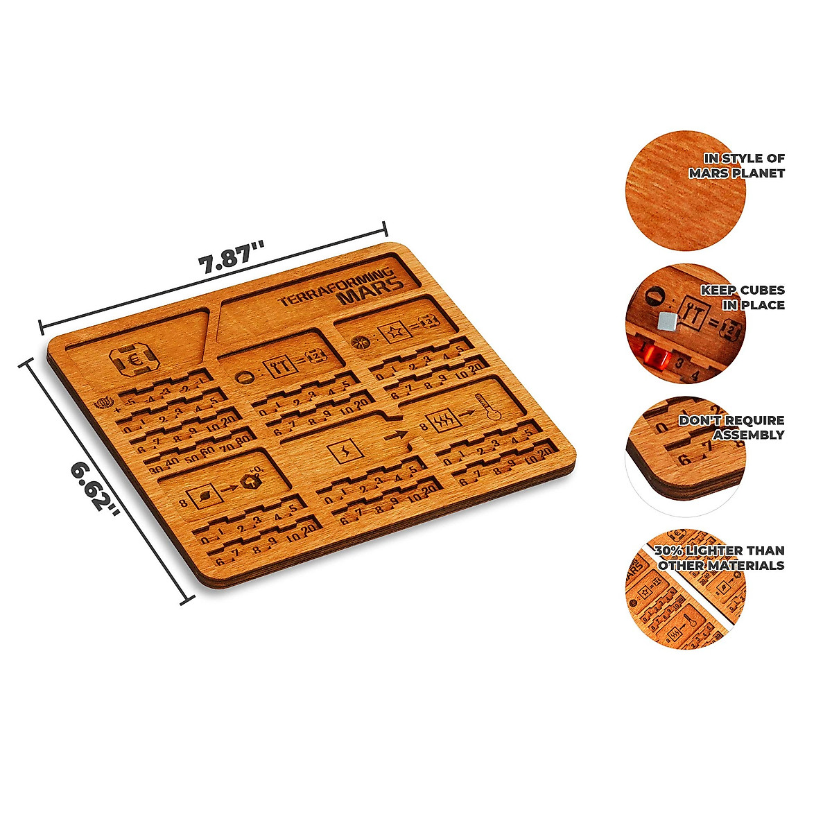 SMONEX 5 Wood Player Boards Compatible with Terraforming Mars Board Game - Gaming Organization with Player Trays Suitable for All Terraforming Mars Expansions