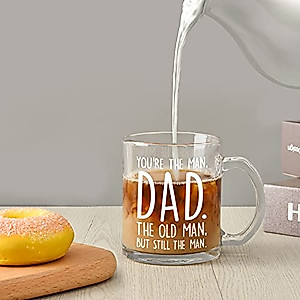 Waipfaru The Old Man Glass Coffee Mugs, Dad Clear Coffee Mugs Cups with Handle, Funny Christmas Father’ s Day Birthday Gifts for Dad Father Grandpa Man Husband from Son Wife Daughter, 11Oz