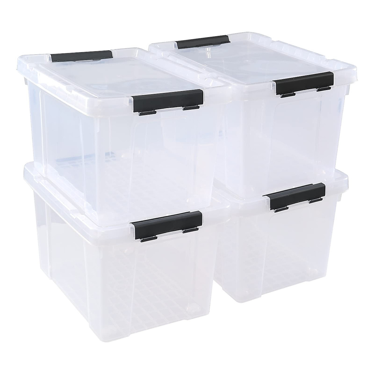 Drephia 4 Pack 22 L Clear Plastic Storage Box with Wheels, Latch Storage Bin with Lid