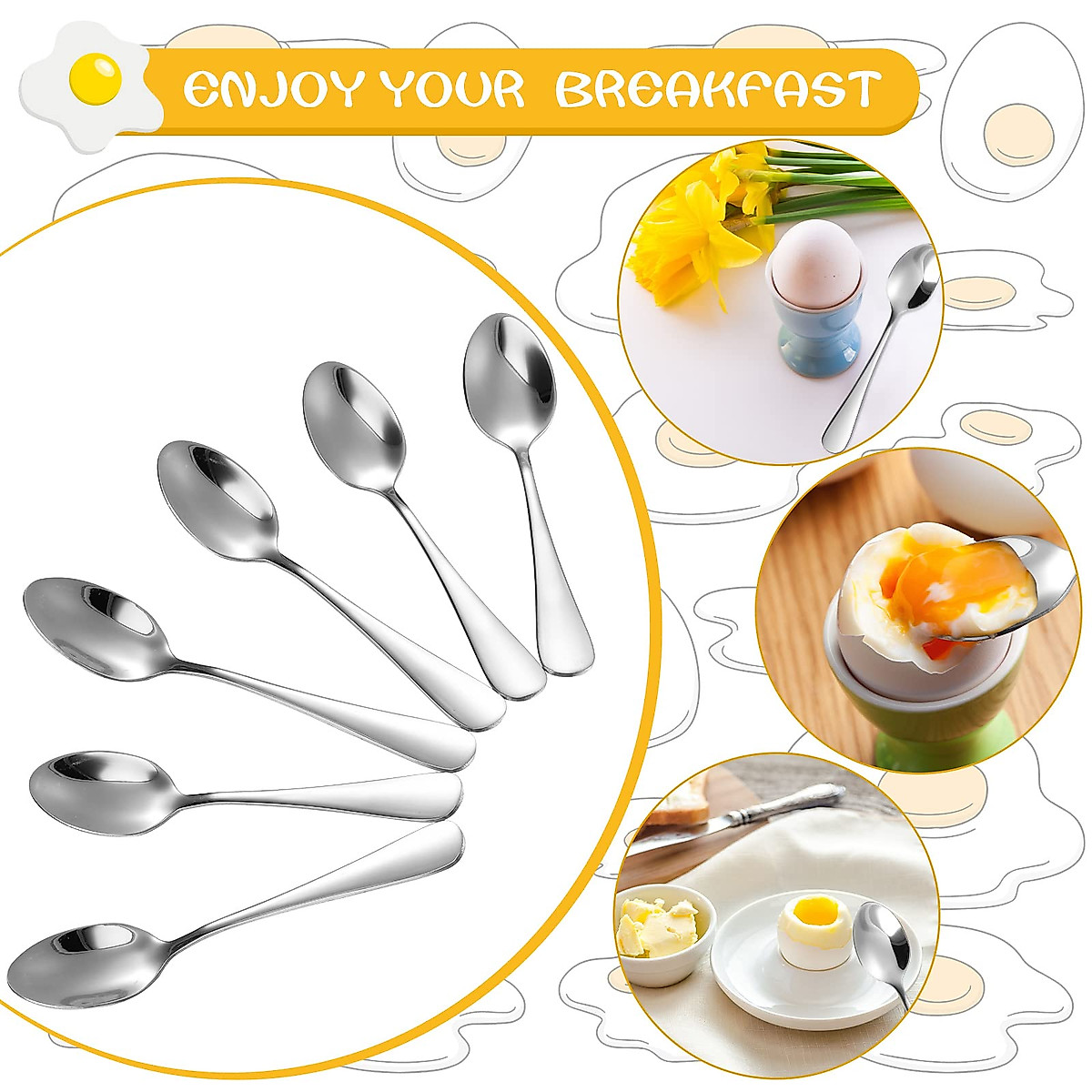 6 Pieces Demitasse Spoon Espresso Spoons Stainless Steel Small Dessert Spoon Egg Spoon 5 Inches Tasting Silver Little Baby Spoons for Soft Boiled Egg Coffee Tea