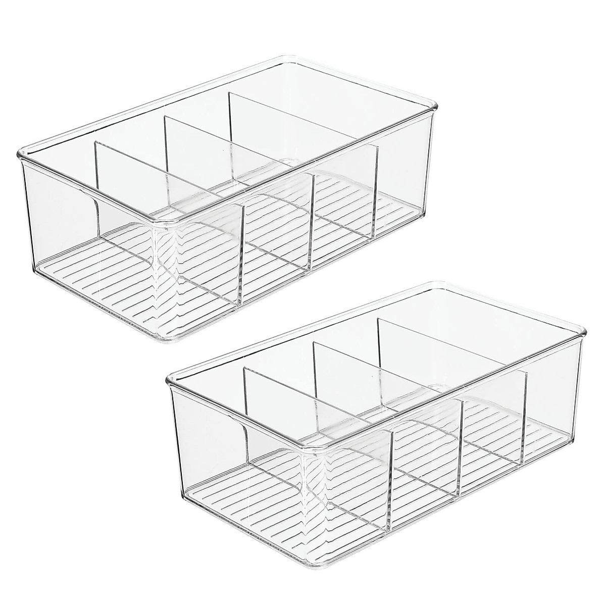mDesign Plastic Food Storage Organizer Bin Box Container - 4 Compartment Holder for Packets, Pouches, Ideal for Kitchen, Pantry, Fridge, Countertop Organization - 4 Pack - Clear