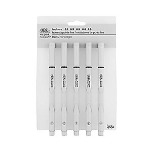 Winsor & Newton Fineliner Fine Point Pen Set, Assorted, Set of 5, Black