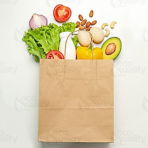 EcoQuality 18x7x19 inches - 50pcs - X-Large Brown Kraft Paper Bags with Handles, Shopping, Gift Bags, Party, Merchandise, Lunch Bags, Grocery Bags