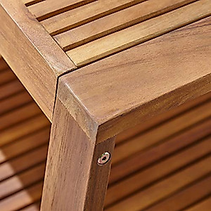 Great Deal Furniture Christian Outdoor Teak Finished Acacia Wood Loveseat and Coffee Table Set with Beige Water Resistant Cushions