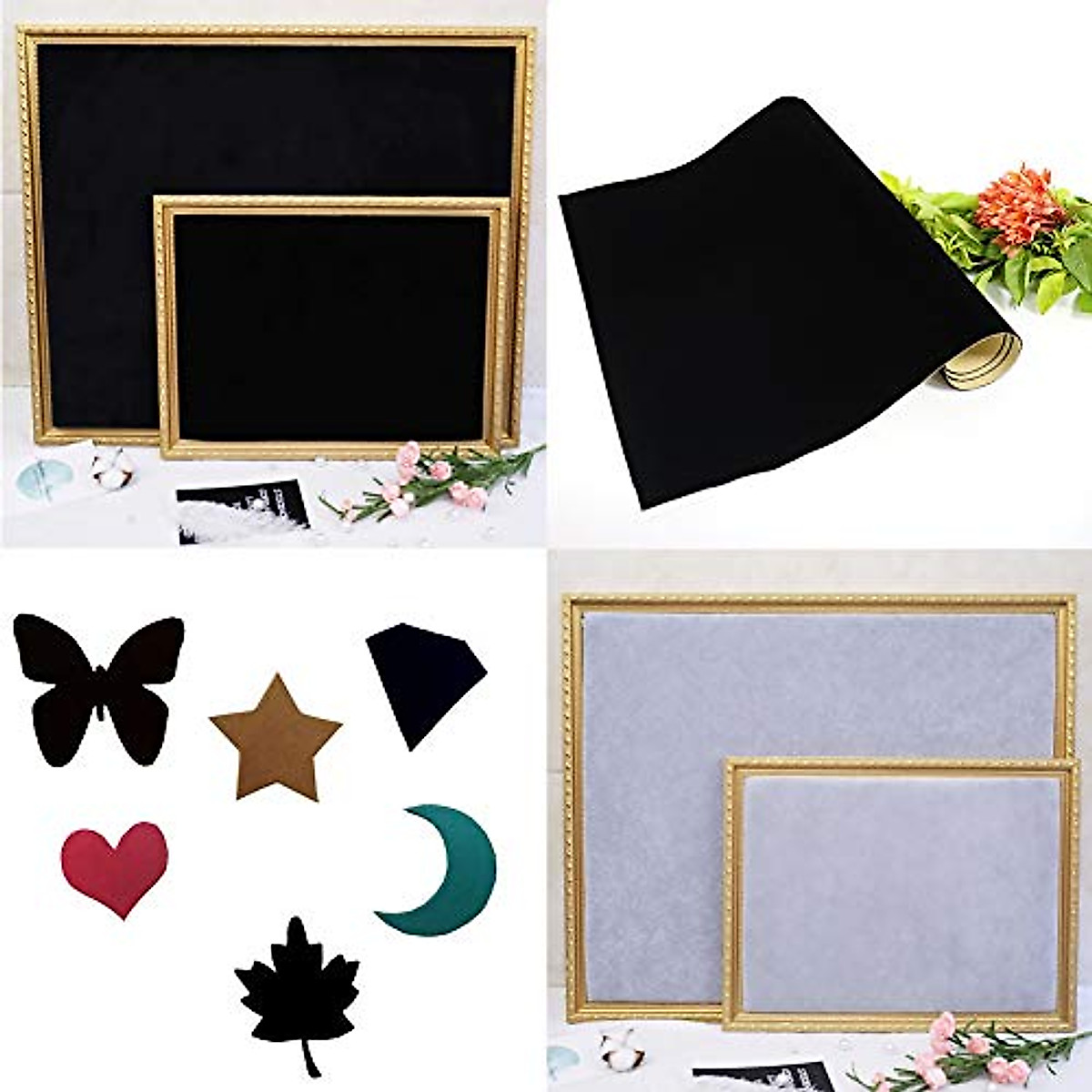 Mesheshe 2PCS Self Adhesive Felt Fabric, Soft Velvet Drawer Liner, DIY Velvet Fabric for Art & Crafts, Jewelry Box Felt Liner, Solid Color Felt Wallpaper (14.6" x 39.4", Black)