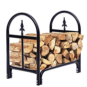Happytools Firewood Rack, 24 Inch Fireplace Wood Storage Stand for Indoor and Outdoor, Heavy Duty Steel Fire Log Stacker Holder for Stove Fire Pit Fireplace (Single Head, 2 FT) Black