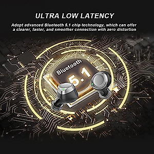 IDE11 Wireless Earbud Bluetooth Headphones, Bluetooth 5.1 Ear Buds True Wireless HI-FI Stereo, Earphones 48H Playtime with Mic and Charging Case Touch Control for Sport Work Sliver