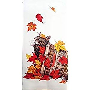 Mary Lake Thompson Autumn Leaves Cat Basket 100% Cotton Flour Sack Dish Tea Towel 30" x 30"