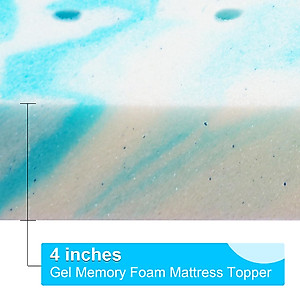MUUEGM 4 Inches Memory Foam Mattress Topper Full Size,Gel Infused Memory Foam Cooling Ventilated Breathable Blue Mattress Pad Back Pain Relief