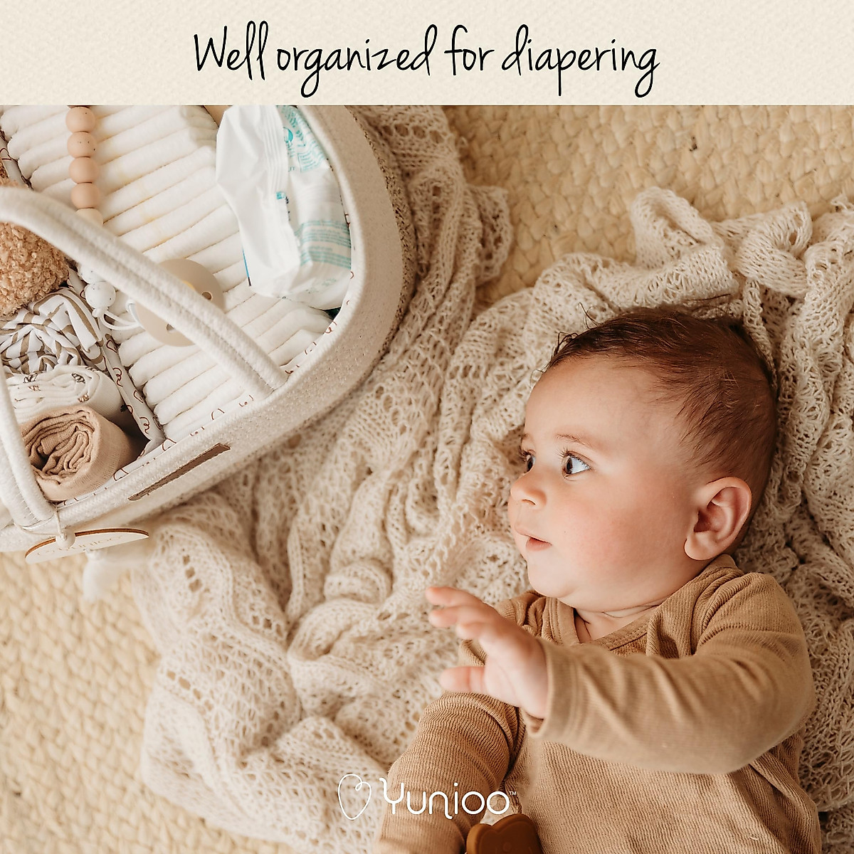 Yunioo Diaper Caddy Organizer│Changing Table Nursery Organizer│Diaper Storage for Car & Travel│Sturdy Tote Bag for Diapers and Wipes│Toys Bag│Baby Changing Basket│Brick