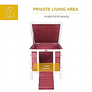 PawHut Small Wooden Rabbit Hutch Bunny Cage Guinea Pig Cage Duck House Dog House with Openable & Waterproof Roof, Red