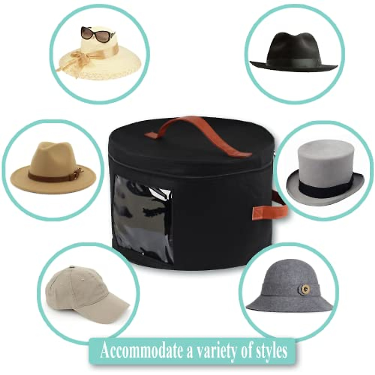 Hat Box,Hat Storage Box,Stackable Round Brim Hats Organizer Bag Container for Closet,Travel Hat Boxes for Women&Men,Collapsible Cowboy Hat Organizer,Stuffed Animal Toy Storage,Foldable Round Travel Cap Black Boxes with Dustproof Lid