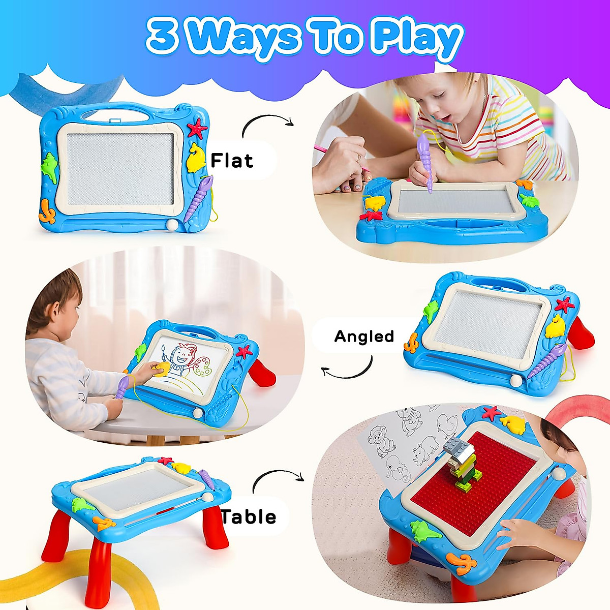 TOY Life Magnetic Drawing Board for Toddlers 1-3 Magnetic Doodle Board for Toddlers Drawing Table for Kids with Toy Building Blocks Doodle Board for Toys for Kids Xmas for Toddlers