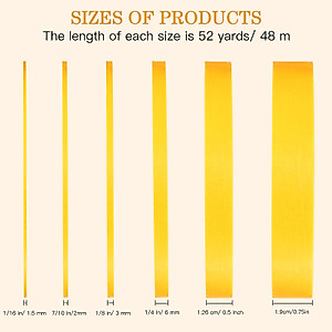 6 Rolls Pinstripe Tape 1/16, 7/10, 1/8, 1/4, 1/2 and 3/4 Inch x 52 Yard, Thin Tape Masking Tape, Painters Automotive Masking Tape for DIY Car Auto Paint Art (Yellow)