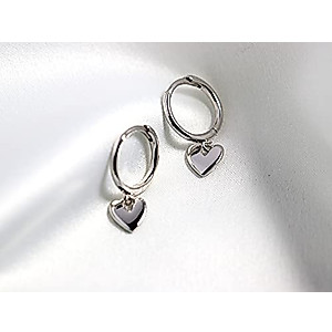 Tiny 14K Gold Plated 925 Sterling Silver Small Huggie Earrings with Heart Dangle Earrings Hoop Earrings for Women