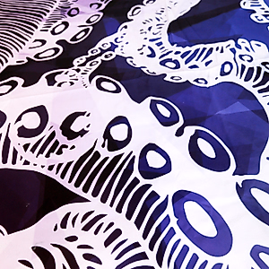 ARIGHTEX Octopus Duvet Cover Geometric Design 3D Octopus Bedding Set Nautical Ocean Blue Bed Linen Duvet Cover Set (Queen)