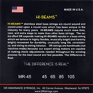 DR Strings HI-BEAMS - Stainless Steel 4-String Bass Guitar Strings, 45-105, Round Core