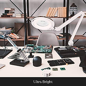 Brightech LightView Pro Magnifying Glass with Light and Stand, Magnifying Floor Lamp with a 6-Wheel Rolling Base for Facials, Lash Estheticians, Dimmable LED Work Light for Sewing, Crafts