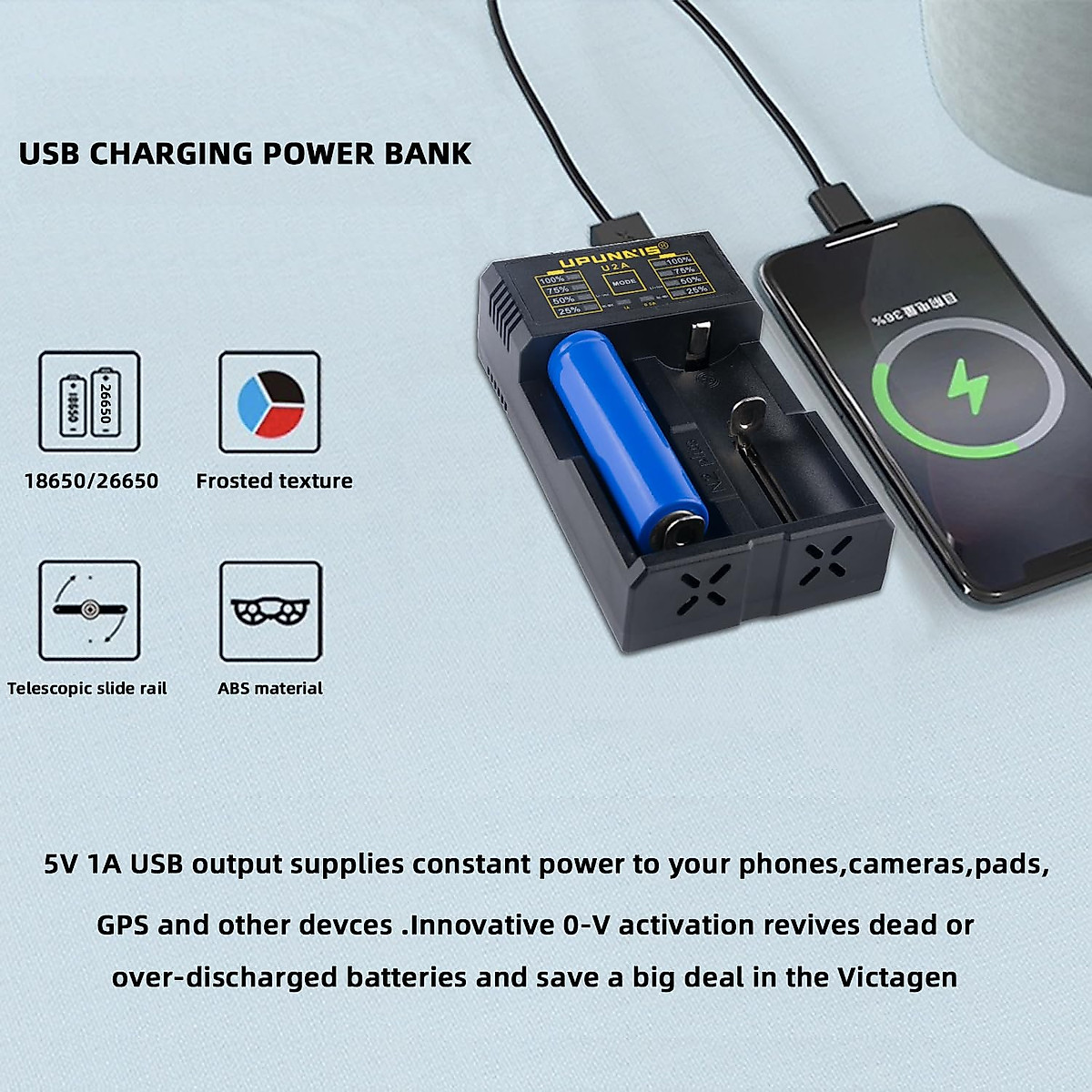 18650 Battery Charger, Suitable for 3.7v Lithium Battery 18650 20700 10440 14500 18500 16340 17500 26650 and 1.2v Ni-Mh/Ni-Cd AA AAA Battery, Battery Rechargeable Charger(2 Bay)