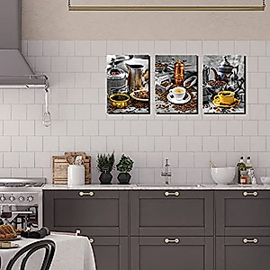 AIJUANW Coffee Wall Art Kitchen Decor,Coffee Bean Coffee Cup Canvas Wall Art Restaurant Decor,Coffee Shop Decor Framed Posters Paintings