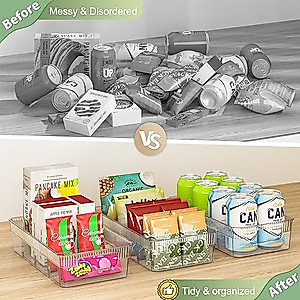 8 Pack Food Storage Organizer Bins, Clear Pantry Organization and Storage Bins with Removable Dividers, Plastic Pantry Organizer Refrigerator Organizer Bins for Kitchen, Cabinet, Snacks, Teabags